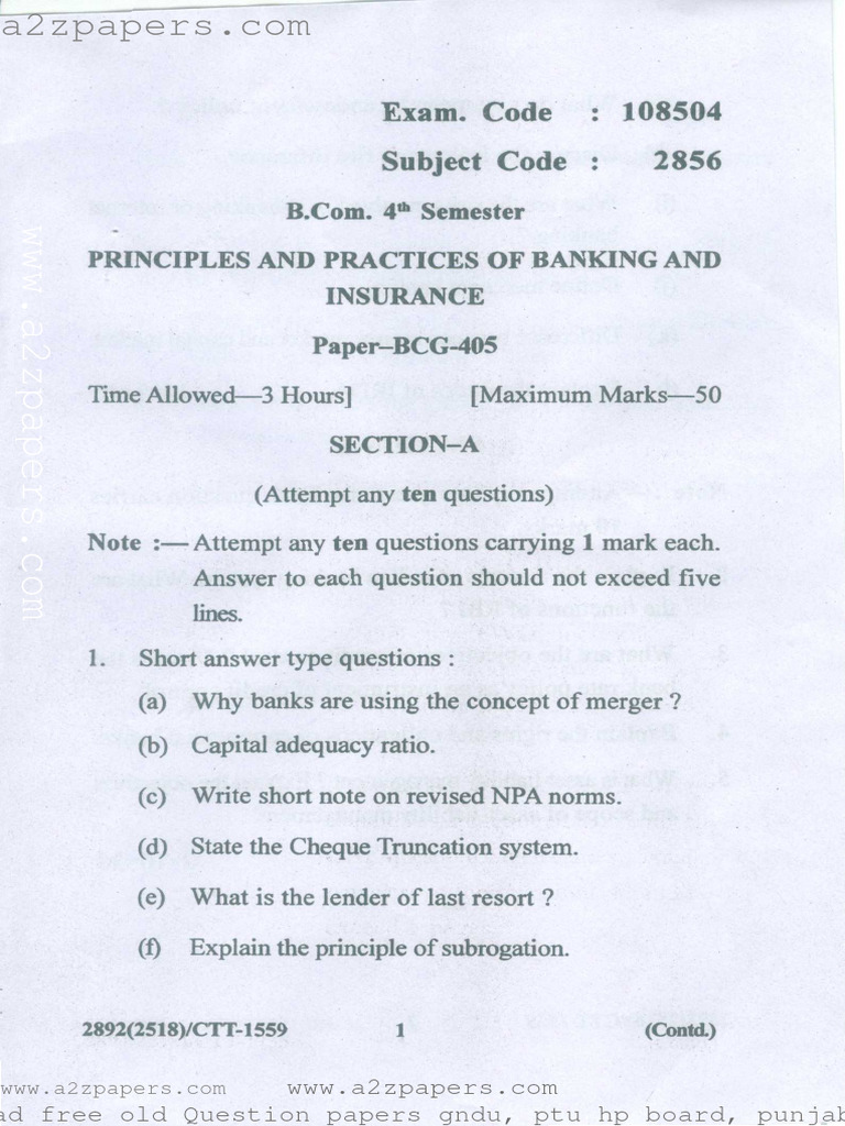 Ppbi Bcom 4th Sem 2018 | PDF | Insurance | Banks