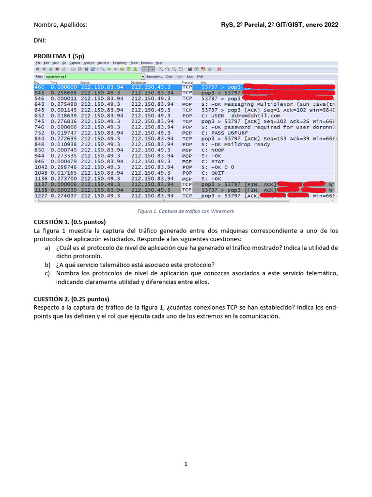 RyS 2P 21 22 Problema TCP Sinsolucion | PDF | Protocolo de Control de Transmisión | Informática