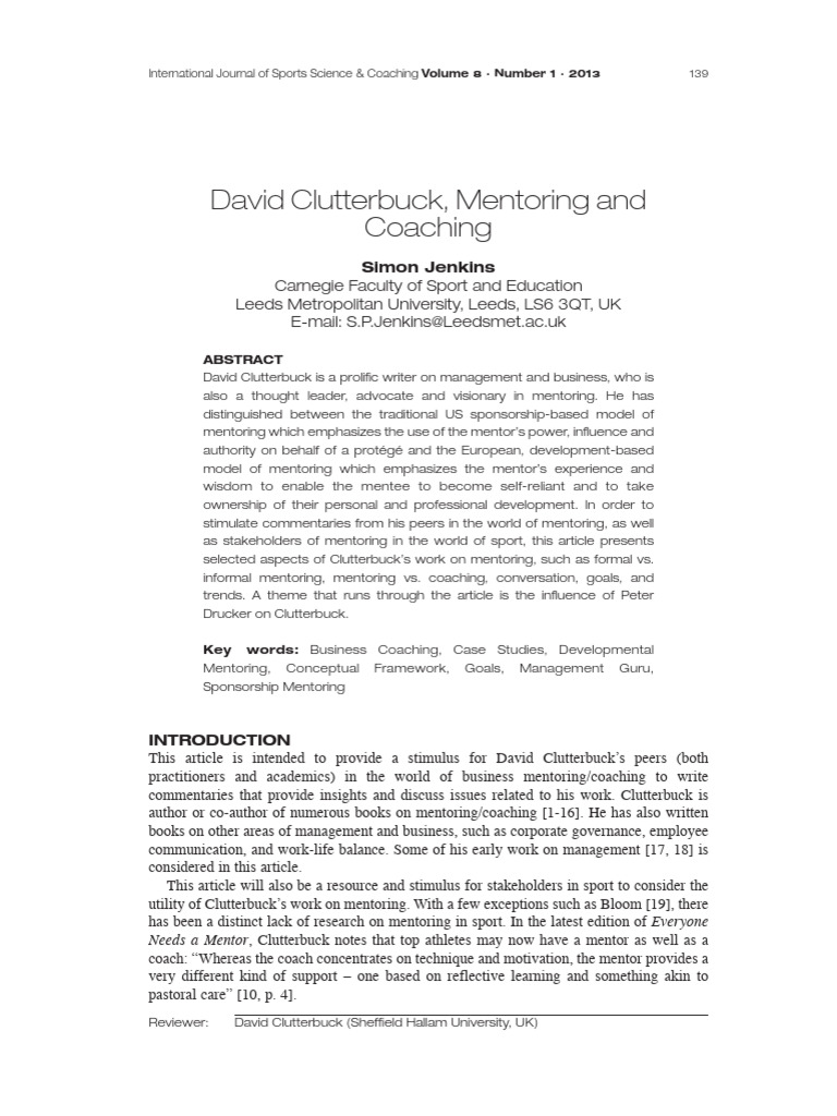 David Clutterbuck - Mentoring and Coaching | PDF | Mentorship | Goal