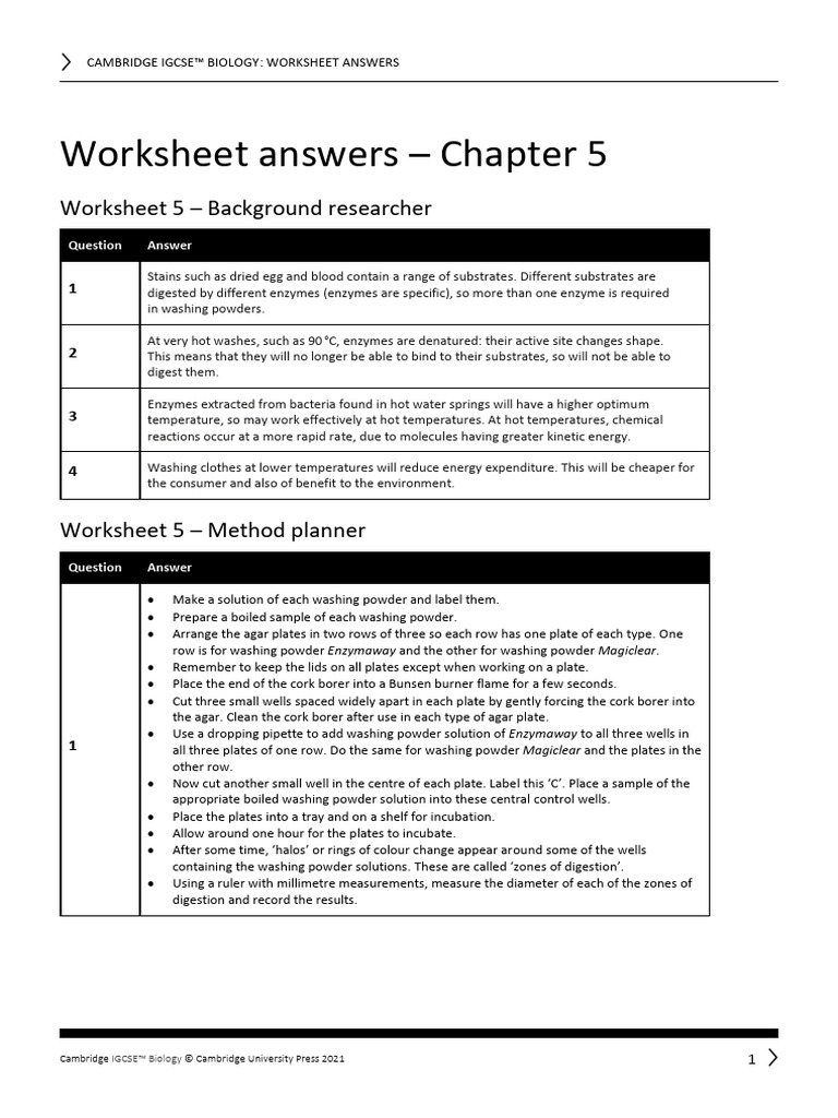 Igcse Biology 4ed TR Ws Answers 5 | PDF | Enzyme | Substrate (Chemistry) Igcse Biology 4ed TR Ws Answers 5 | PDF | Enzyme | Substrate (Chemistry)