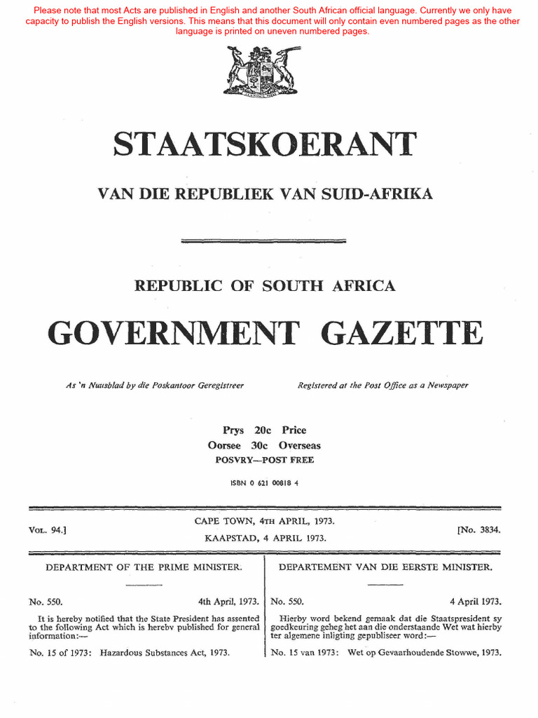 South African Hazardous Substances Act 15, 1973 | PDF | Prosecutor | Trials
