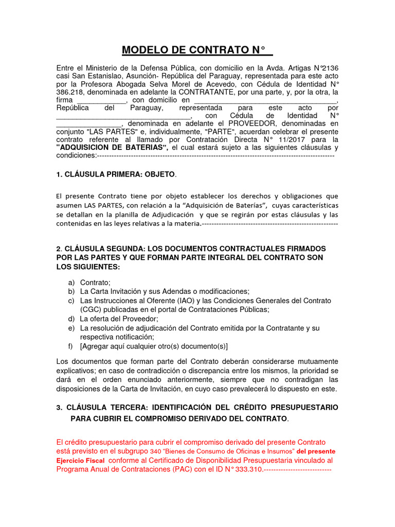 Modelo de Contrato Bateria 1502368026256 | PDF | Conceptos legales | Derecho contractual