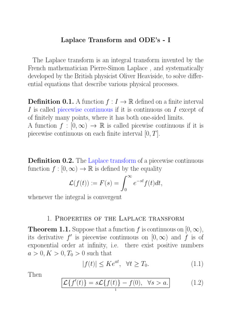 M204 Laplace I | PDF | Laplace Transform | Mathematical Analysis