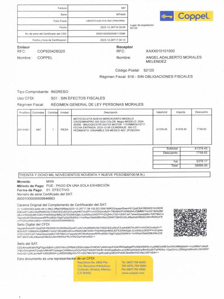 Factura Moto Vento 2024 | PDF