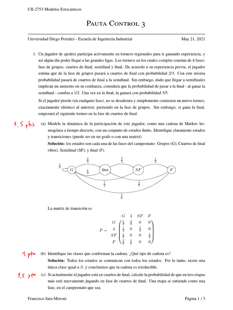 Pauta Control3 2021-1 | PDF | Cadena Markov | Matemáticas Aplicadas