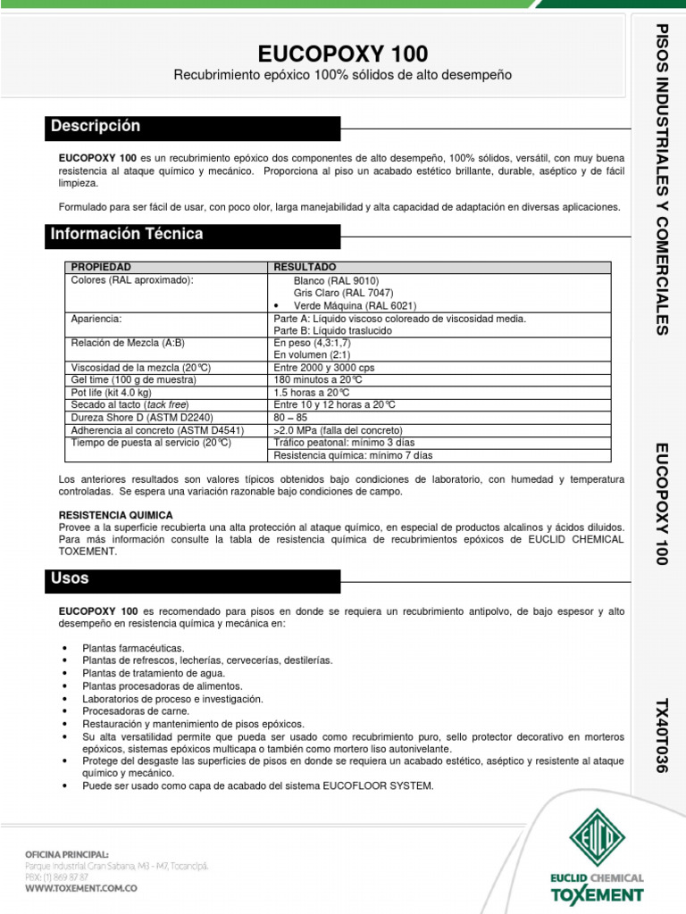 Eucopoxy 100 | PDF | Hormigón | Revestimiento