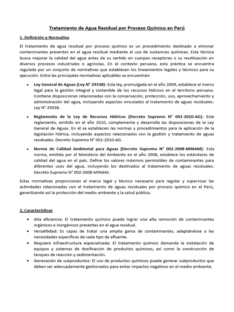 Tratamiento de Agua Residual por Proceso Químico en Perú | Descargar ...