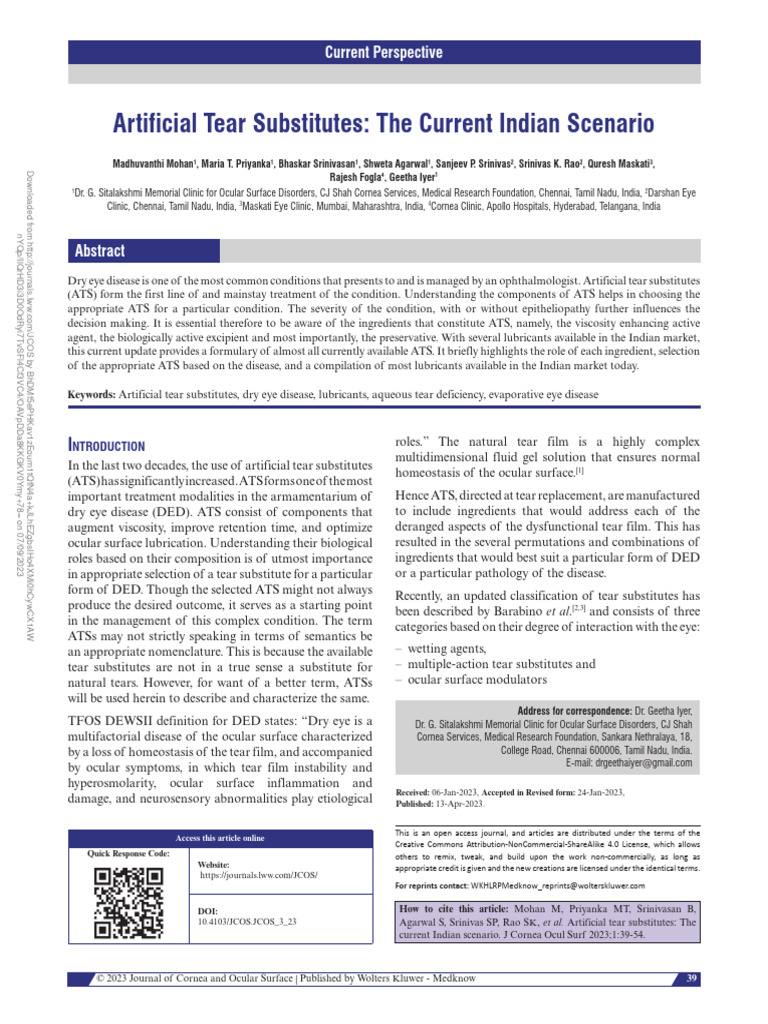 Artificial Tear Substitutes in India | PDF | Emulsion | Surfactant