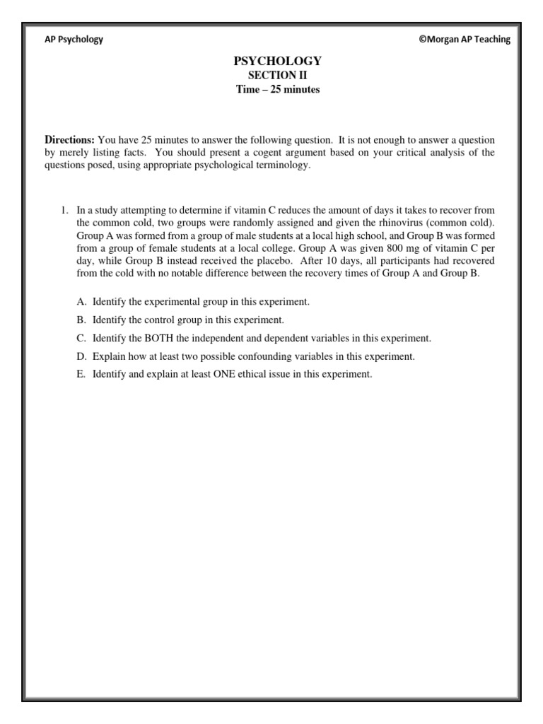 Unit 1 FRQ - Experiment Analysis | PDF | Experiment | Psychology