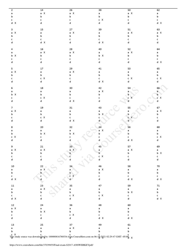 Final Exam S2017 ANSWERKEY PDF | PDF