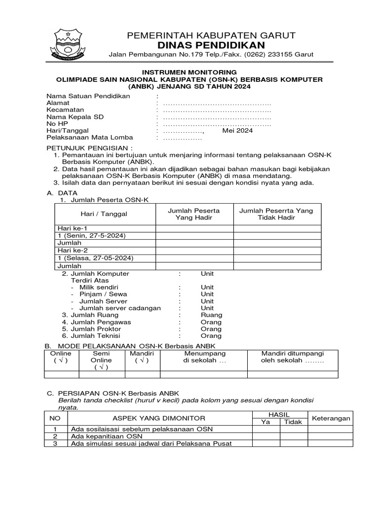 Instrumen Monitoring ANBK 2024 SD | PDF | Seni | Komputer