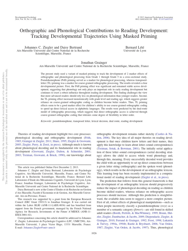 Orthographic and Phonological Contributions To Reading Development ...