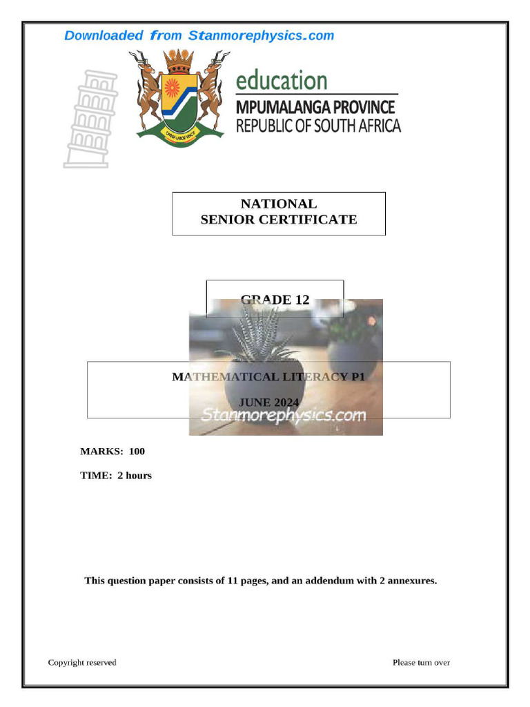 MP Maths Literacy Grade 12 June 2024 P1 and Memo | PDF