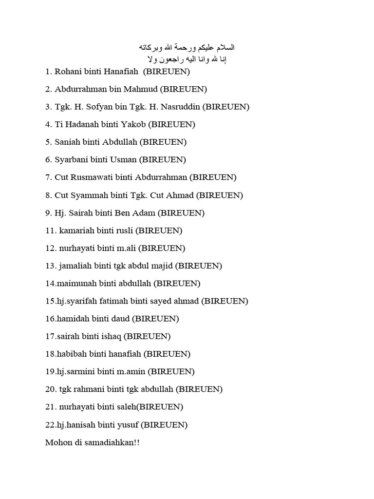 Nama-Nama Sirul Mubtadin | PDF