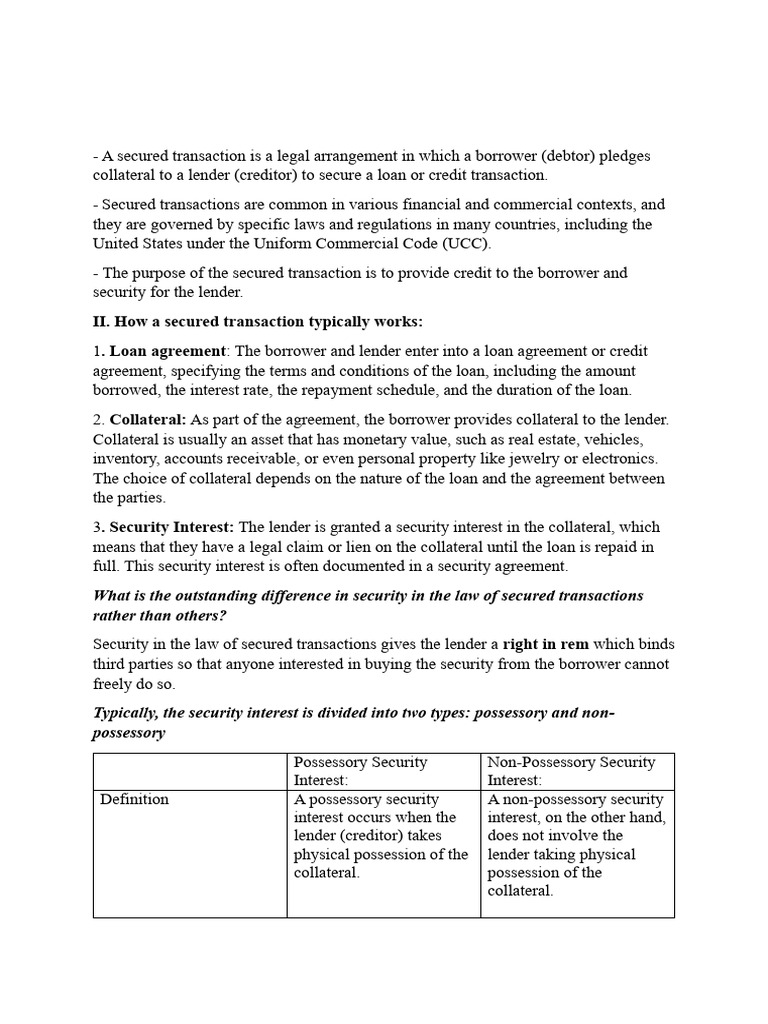 Secured Transaction | PDF | Security Interest | Loans