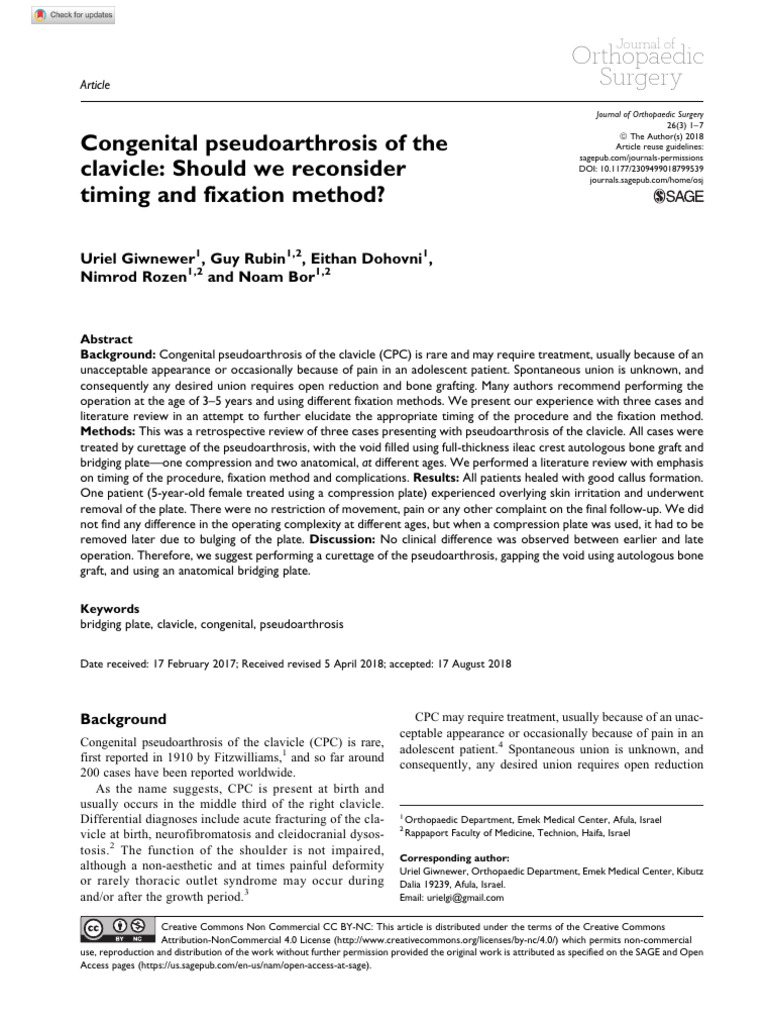 Giwnewer Et Al 2018 Congenital Pseudoarthrosis of The Clavicle Should ... Giwnewer Et Al 2018 Congenital Pseudoarthrosis of The Clavicle Should ...