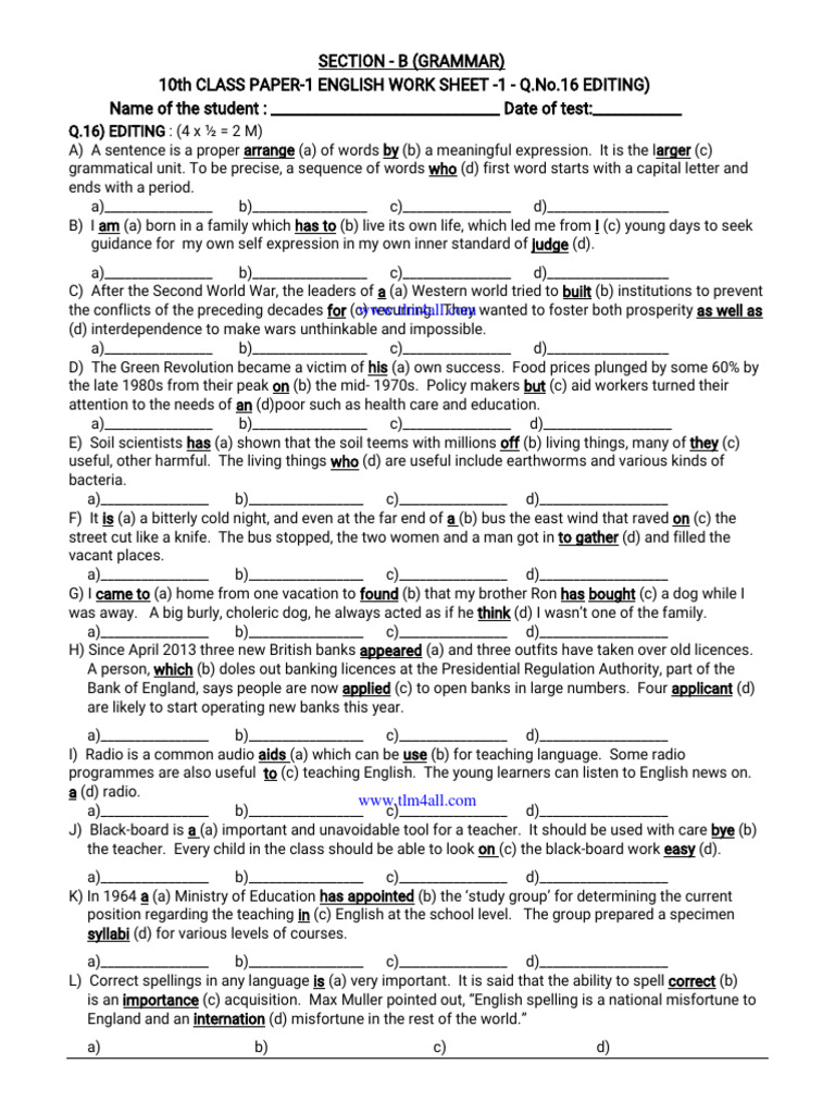 Tlm4all@10th Class ENGLISH PAPER-I (SECTION-B) GRAMMAR PART by J ...