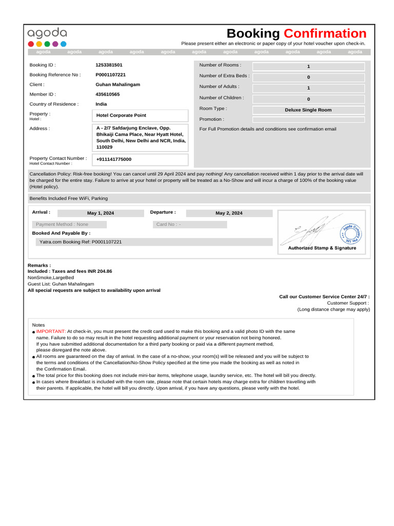Hotel Booking Confirmation India | PDF | Hotel | Credit Card