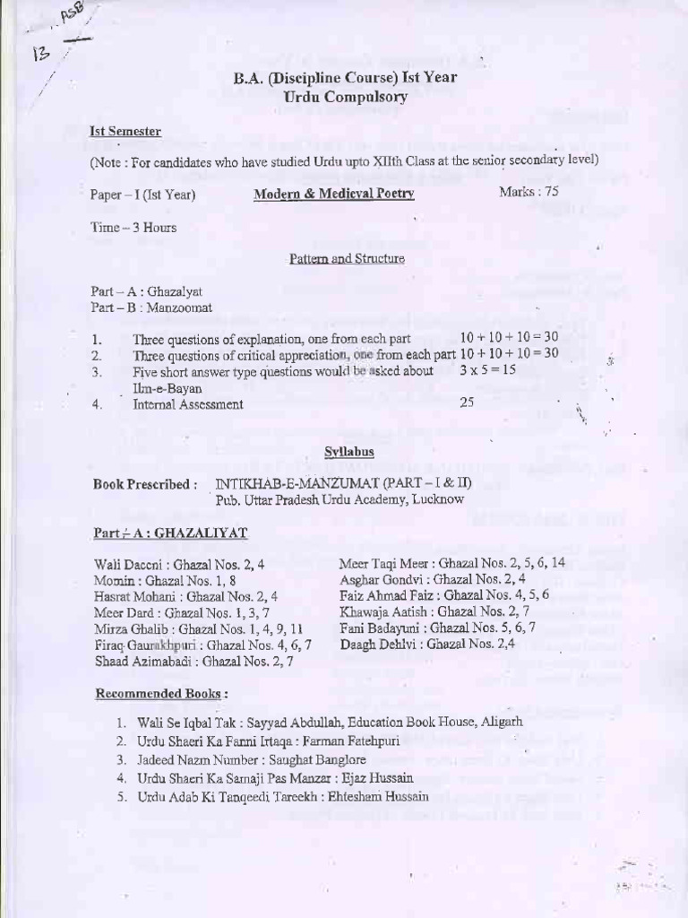 Urdu B.A DisciplineCourse | PDF | Urdu