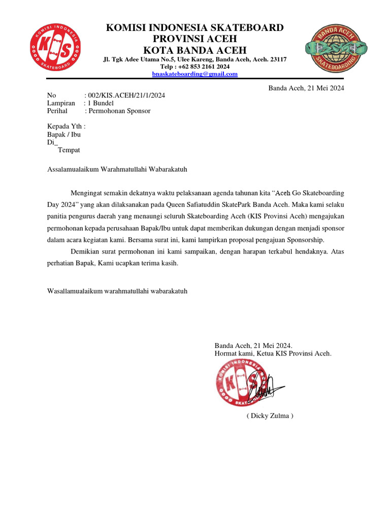 Surat Pengantar Proposal | PDF