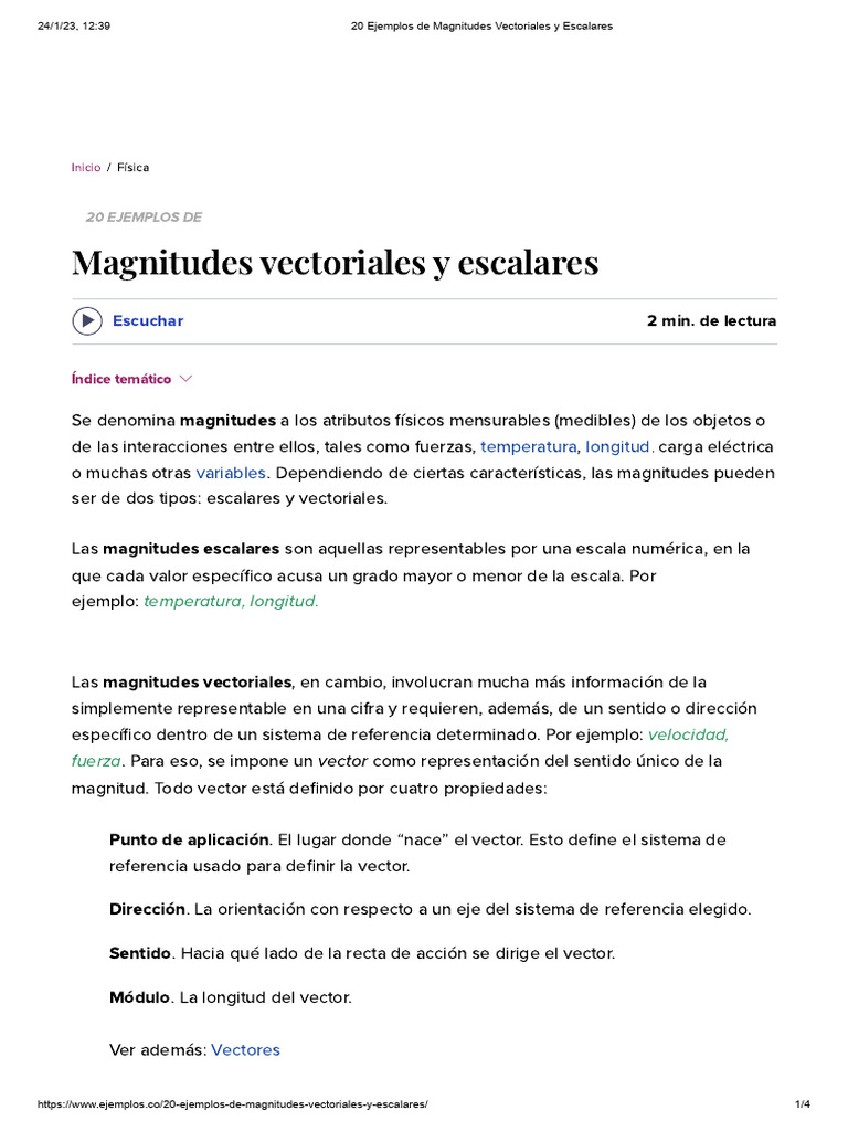 Ejemplos de Magnitudes Vectoriales y Escalares | Descargar gratis PDF ...