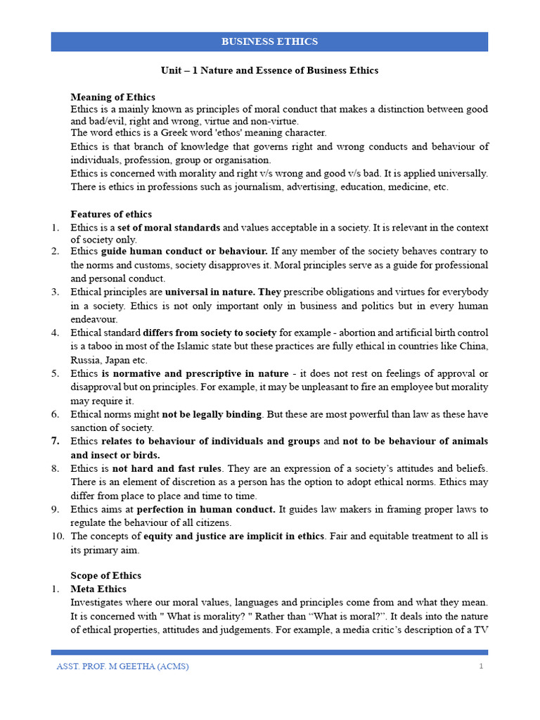 BE - MODULE 1 - Nature and Essence of Business Ethics | PDF | Business Ethics | Morality