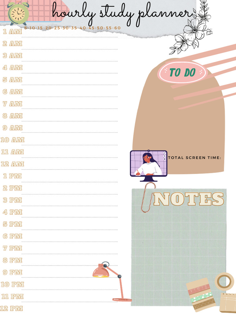 hourly study planner | PDF