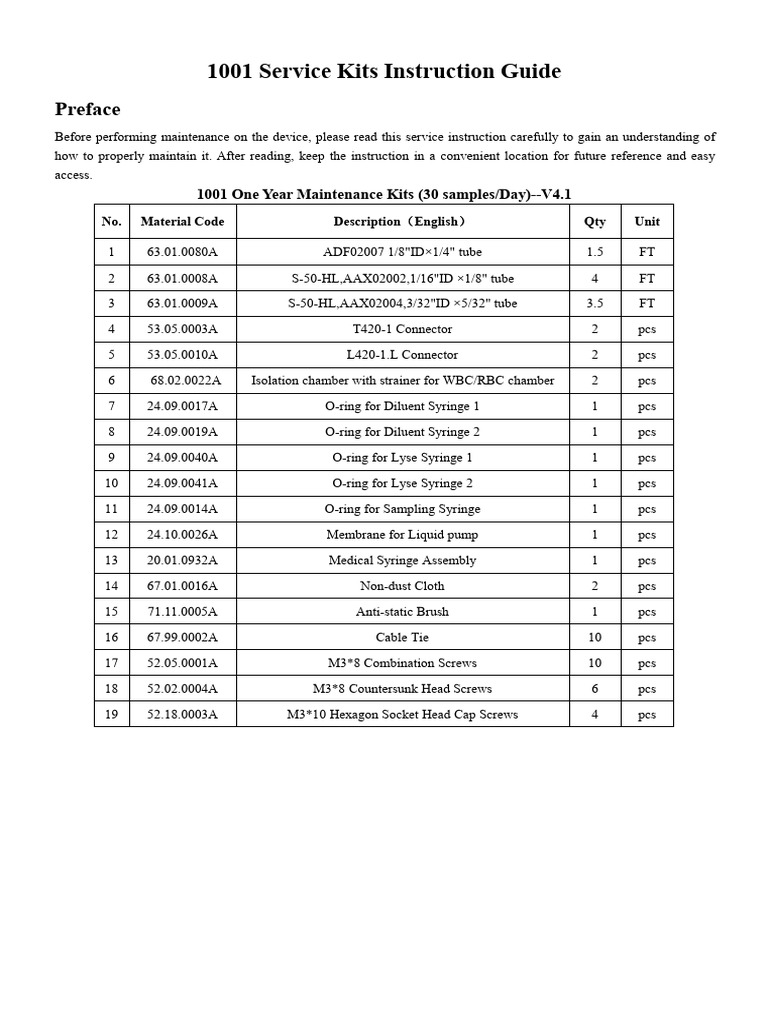Instruction Use For DH36 Service Kits-V4.1 | PDF | Syringe | Manufactured Goods