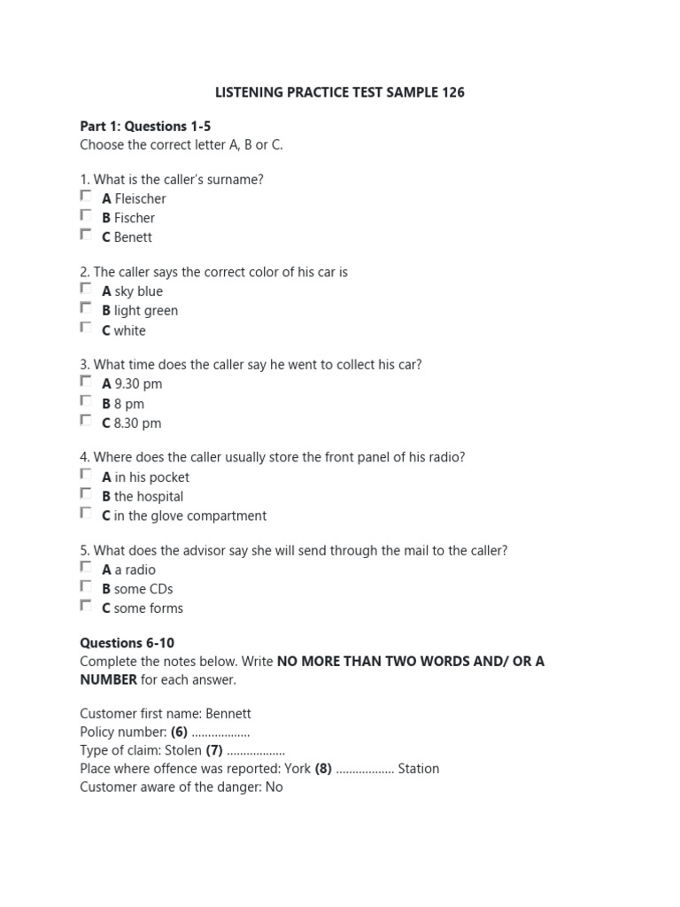 LISTENING PRACTICE TEST SAMPLE 126 | PDF | Medicine | Pharmacy