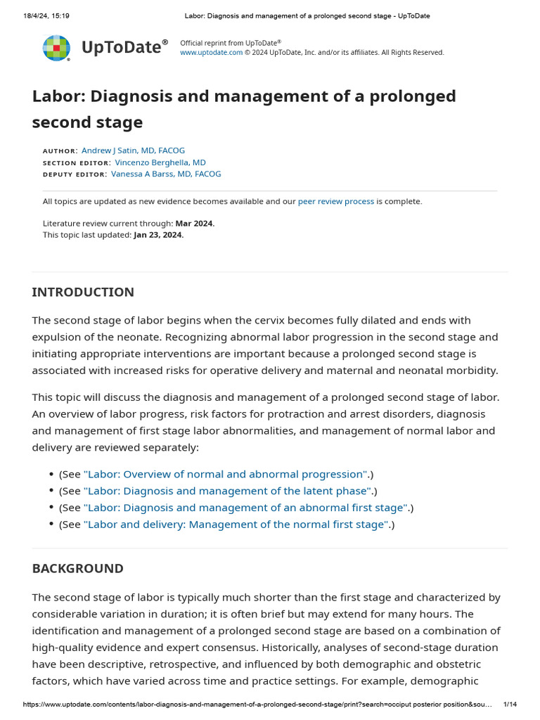 Labor - Diagnosis and Management of A Prolonged Second Stage - UpToDate | PDF | Childbirth ...