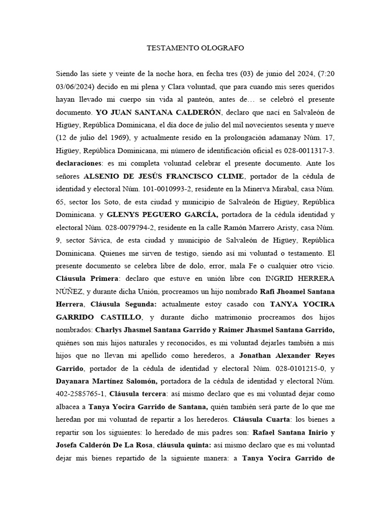 TESTAMENTO OLOGRAFO | PDF