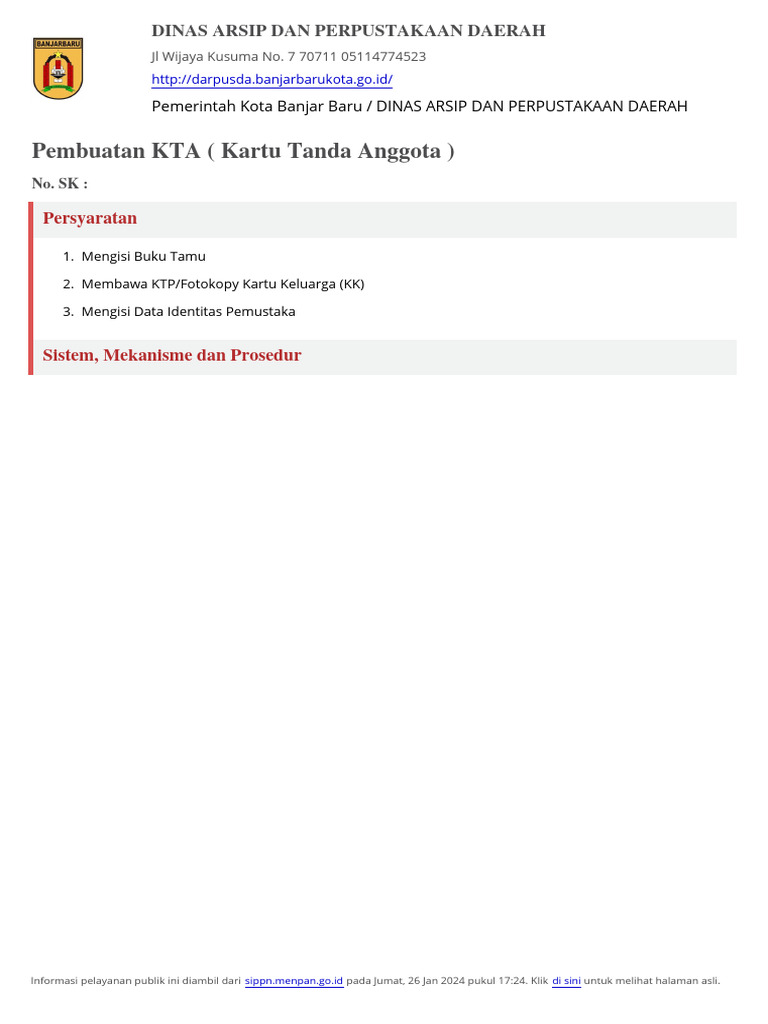 Unduh Standar Pelayanan - Pembuatan KTA ( Kartu Tanda Anggota ) | PDF