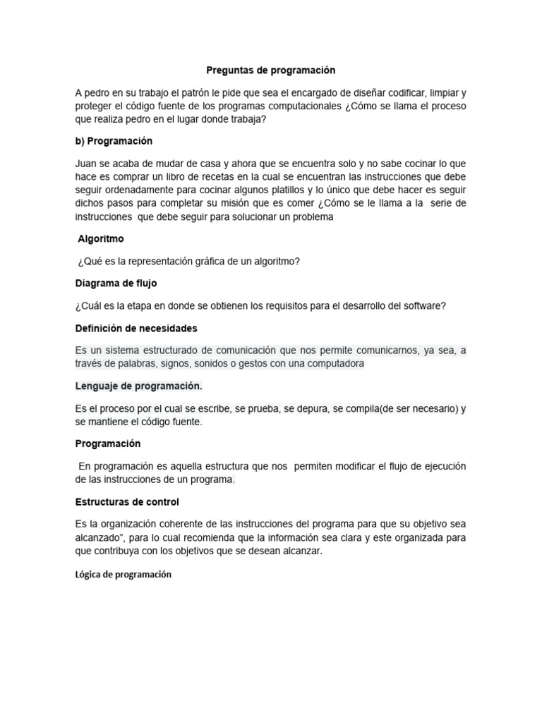 Preguntas de Programación | PDF | Programación de computadoras | Programa de computadora
