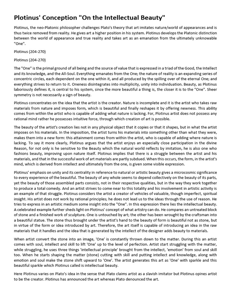 Plotinus On Intellectual Beauty, Main Ideas | PDF | Nous | Beauty