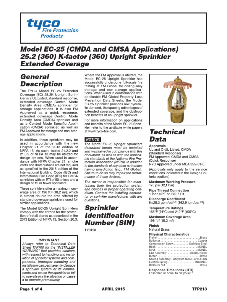 Splinker Tyco | PDF | Fire Sprinkler System