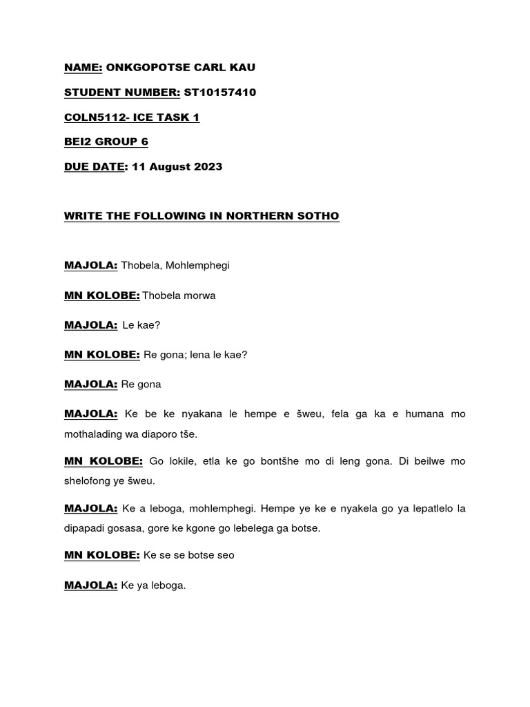 Northern Sotho Dialogue | PDF