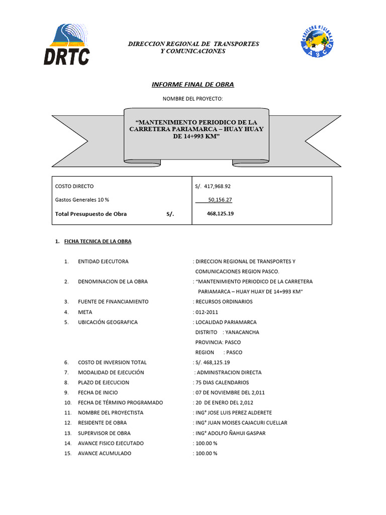 Informe Final de Obra | PDF