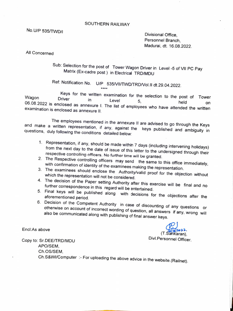 1660820135209 Selection To Post Of Tower Wagon Driver Publishing Answer Key 1 Pdf