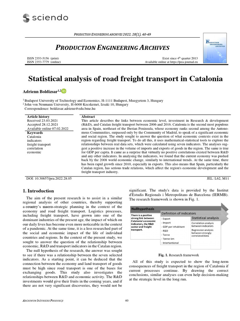 Statistical Analysis of Road Freight Transport in Catalonia | PDF ...
