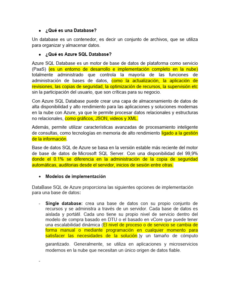 Guion Azure SQL DB | PDF | Microsoft Azure | Computación en la nube