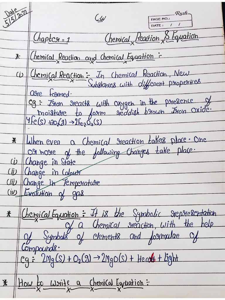 Class 10 Chemistry Chapter Notes PDF ..... (Chemical Reactions and ...