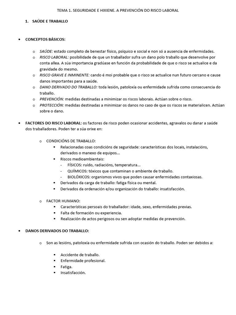 TEMA 1. FOL, Seguridad e Hixiene | PDF