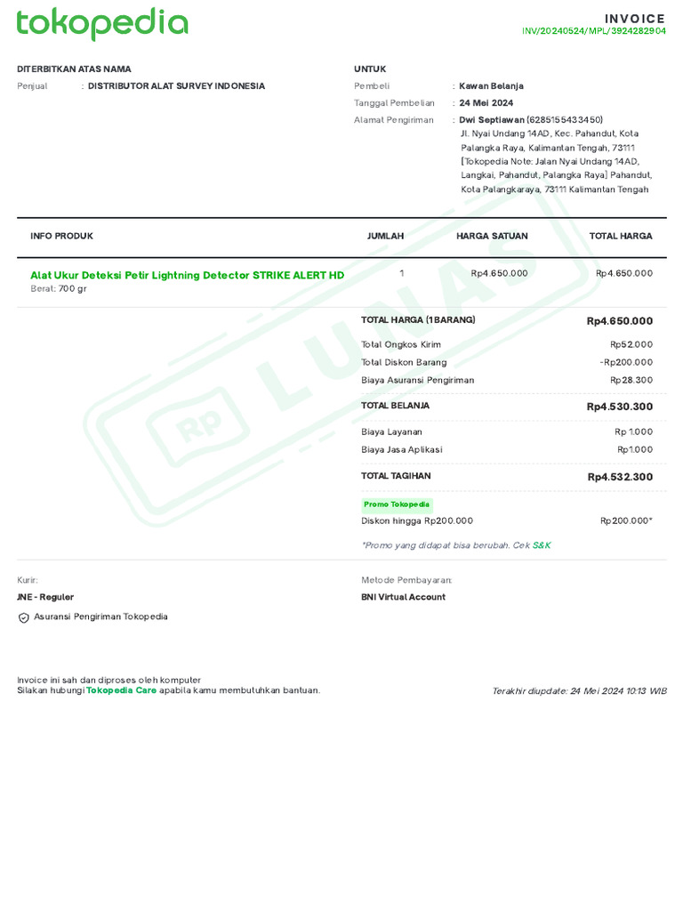 Invoice TP Lightning Strike Alert HD | PDF
