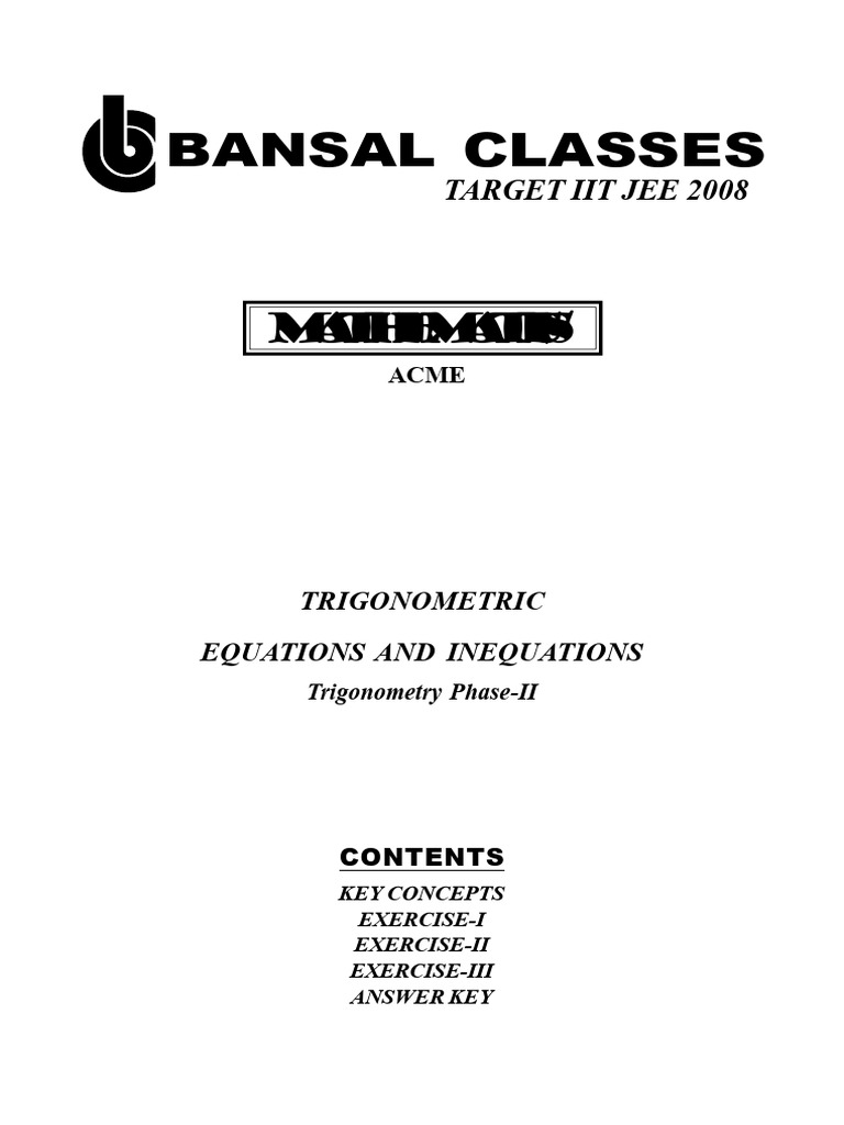 Trig-2 (Trigonometric Equations _ Inequations) | Download Free PDF | Trigonometric Functions ...