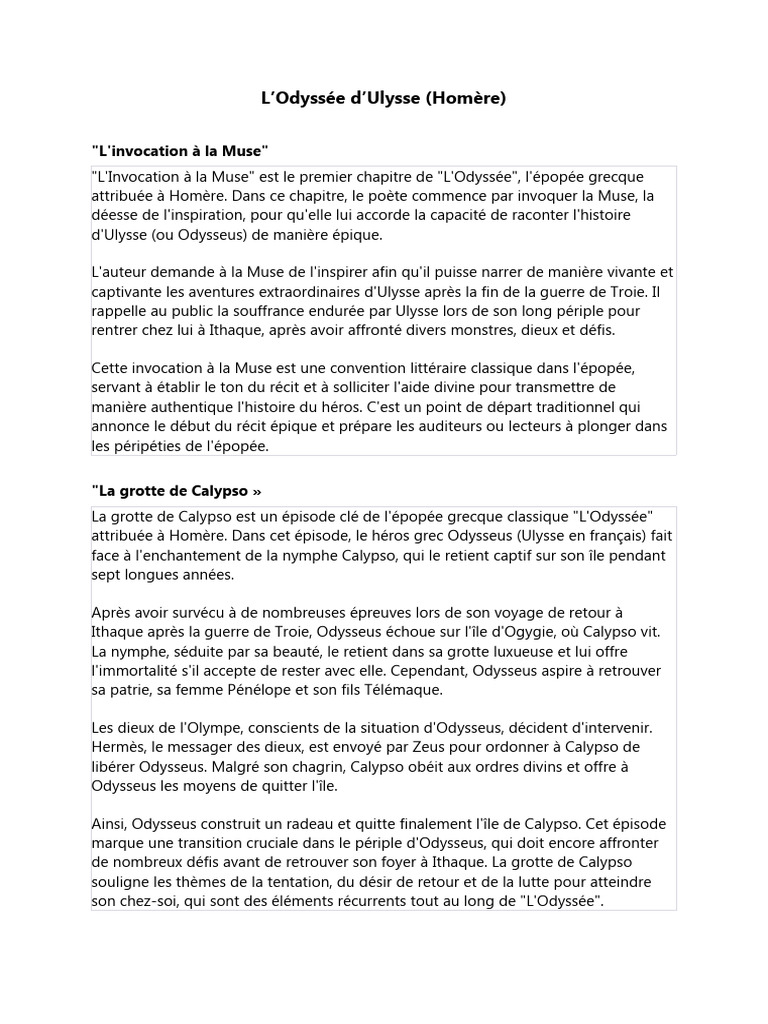Résumé de l'Odyssée d'Homère | PDF | Ulysse | Odyssée