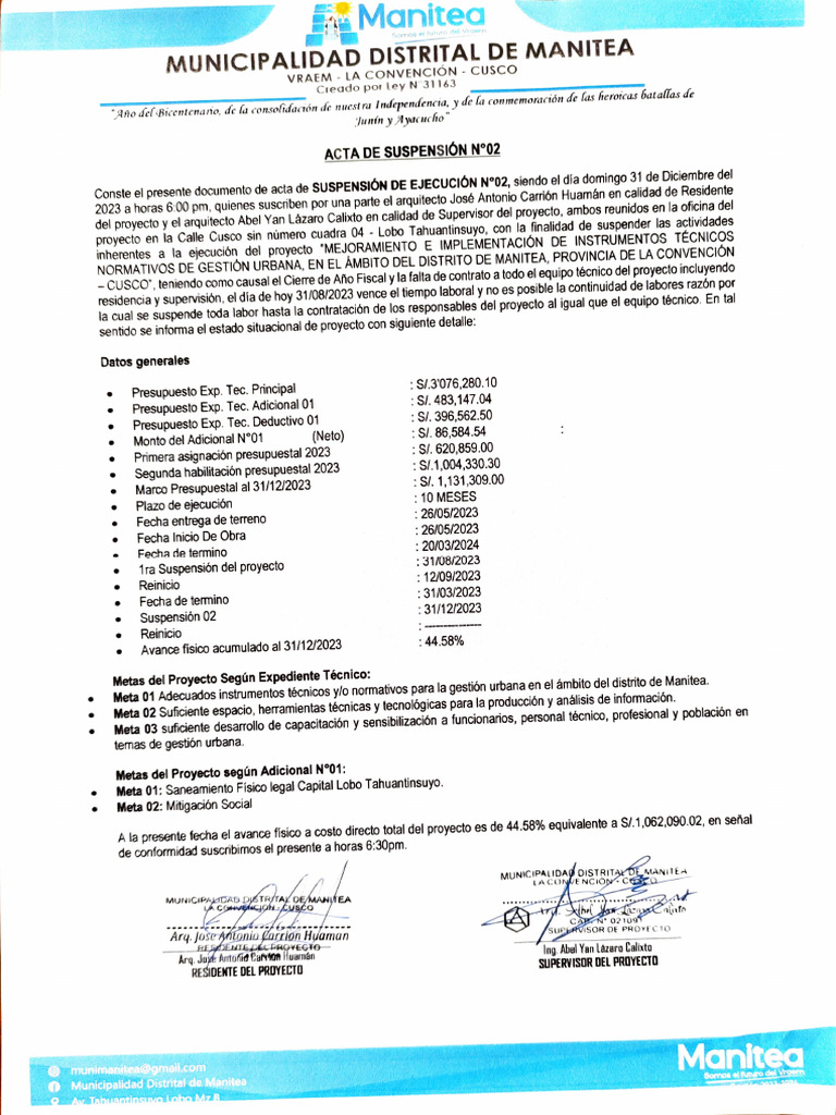 Suspensión y reinicio de proyecto en Manitea | PDF