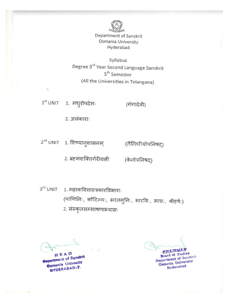 Sanskrit (V & VI Sem - 2021-22) | PDF