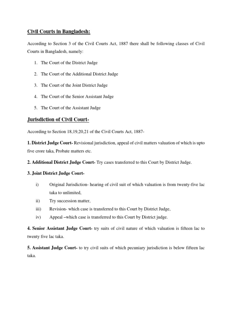 Civil Courts Structure and Jurisdiction in Bangladesh | PDF | Lawsuit ...