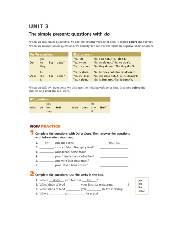 Grammar Explanation Unit 3 + Exercises | PDF