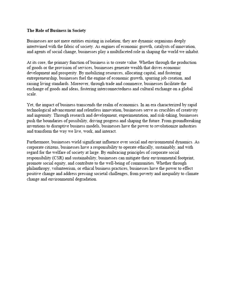 The Role of Business in Society | PDF | Business | Finance & Money ...